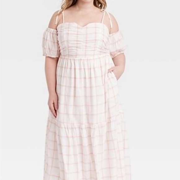 Dresses | Universal Threads Pink Plaid Offshoulder Dress Nwt | Poshmark